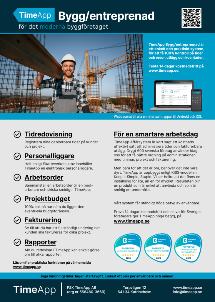 TimeApp för bygg- och entreprenadföretag - en komplett byggsats